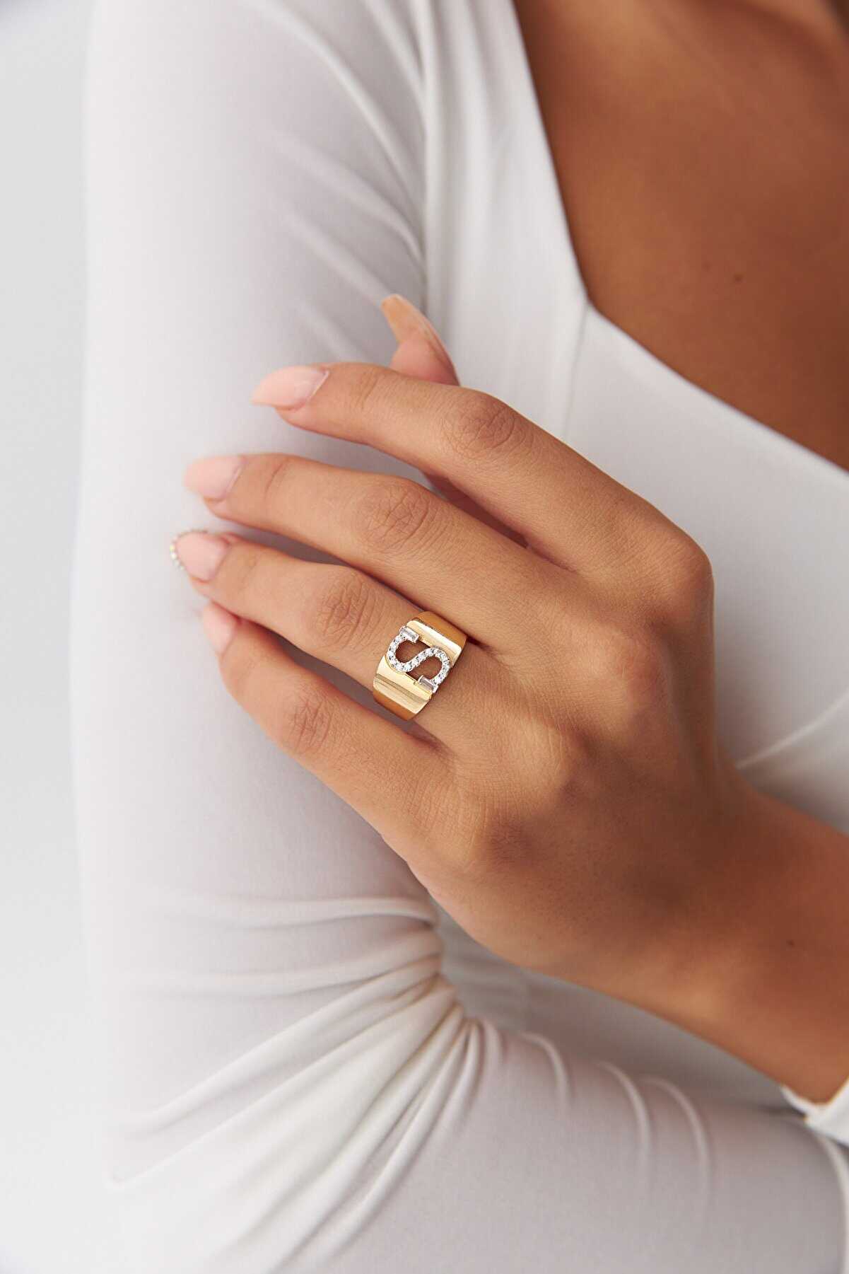 Yavuz Kuyumculuk 14 Ayar Altın Taşlı Harf Yüzük Fantezi Yüzük YAVUZ ...