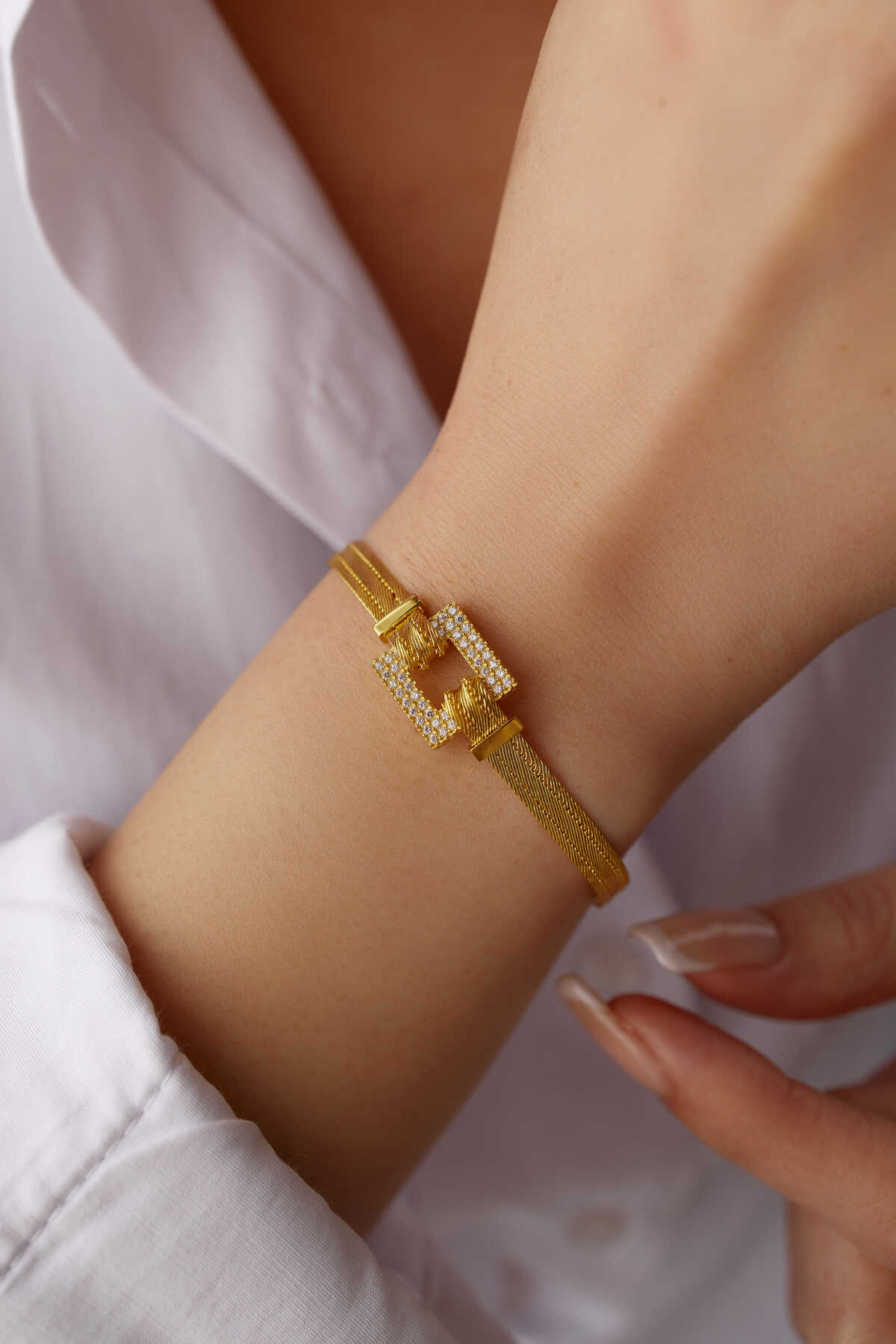 Yavuz Kuyumculuk - Trabzon Hasır Kare Taşlı Baget Bileklik