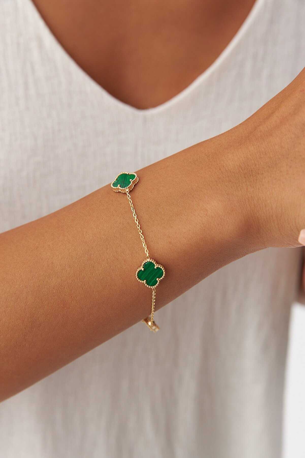 Yavuz Kuyumculuk - Yeşil Üçlü Yonca Bileklik